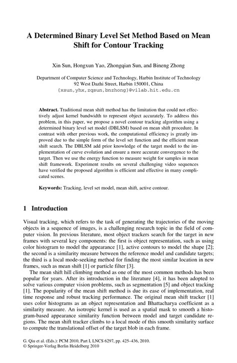 Pdf A Determined Binary Level Set Method Based On Mean Shift For Contour Tracking