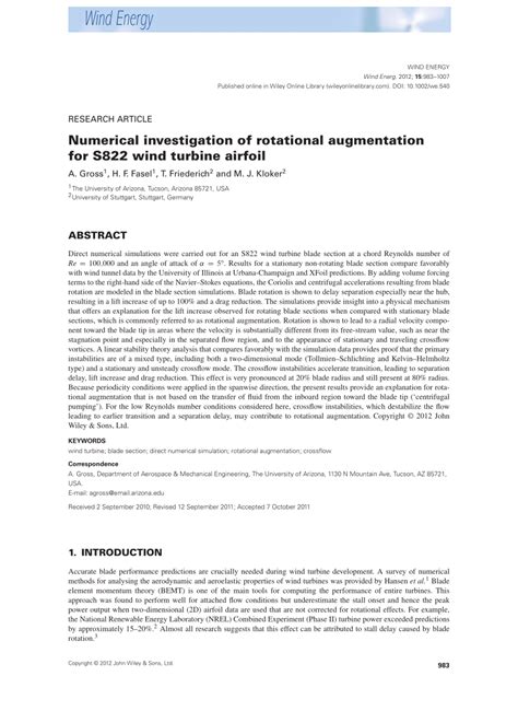 Pdf Numerical Investigation Of Rotational Augmentation For S822 Wind