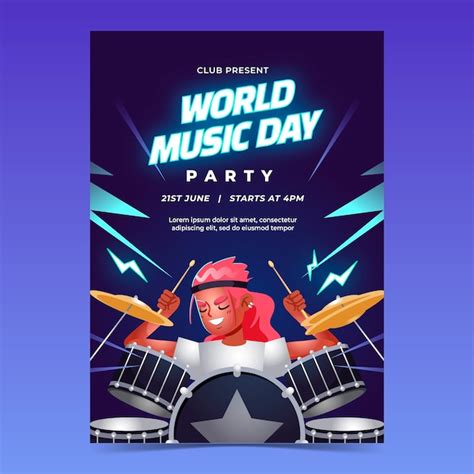 세계 음악의 날 축하를 위한 그라데이션 배경 무료 벡터