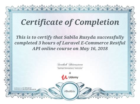 Sabila Rusyda On Linkedin Completion Certificate For Laravel E