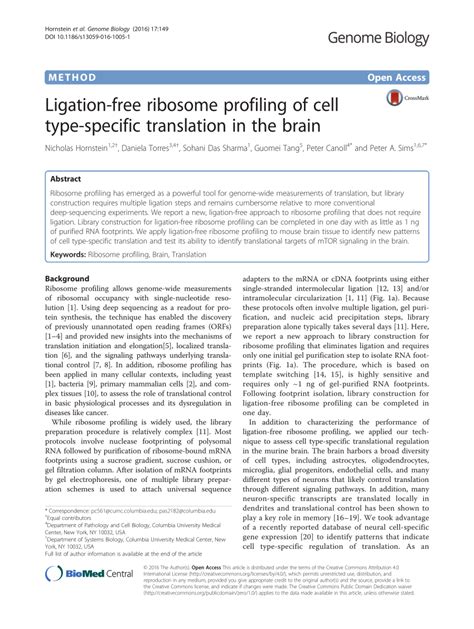 Pdf Ligation Free Ribosome Profiling Of Cell Type Specific Translation In The Brain