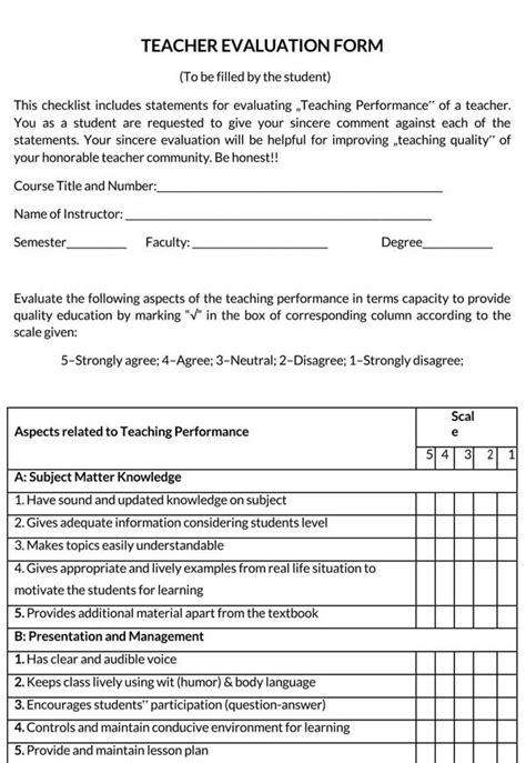Free Teaching Evaluation Forms Templates Word PDF EvaluationForm Net