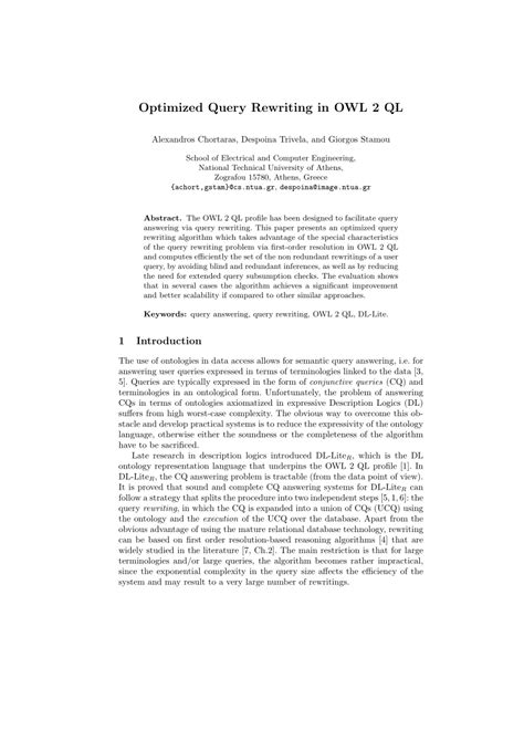 Pdf Optimized Query Rewriting For Owl 2 Ql