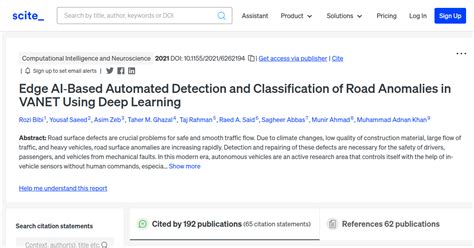 Citation Report Edge Ai Based Automated Detection And Classification Of Road Anomalies In