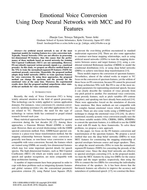 Pdf Emotional Voice Conversion Using Deep Neural Networks With Mcc And F0 Features