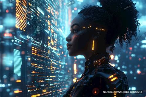 Ai创作图女性 科技 数字 未来 赛博 机械 数据 界面 光影 城市 虚拟 创新 智能 科幻 电子 昵图网