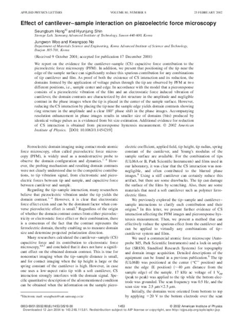 Pdf Effect Of Cantileversample Interaction On Piezoelectric Force