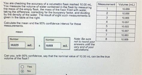 Solved You Are Checking The Accuracy Of A Volumetric Flask Chegg Com