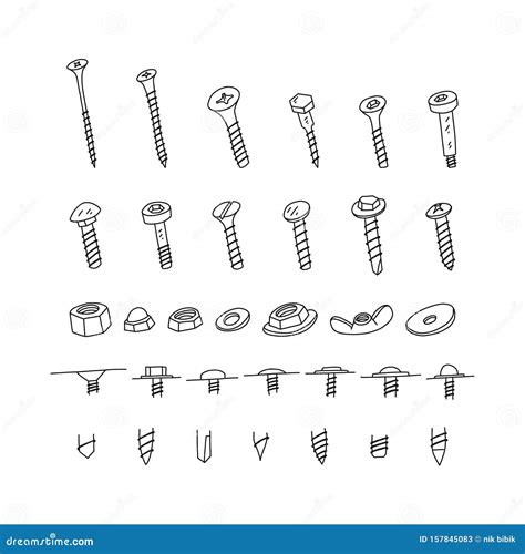 Nut Bolt Drawn Hand Sketch Stock Vector Illustration Of Drawing