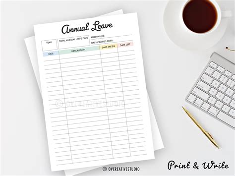 Editable Annual Leave Tracker Printable Holiday Tracker Work Leave Worksheets Library