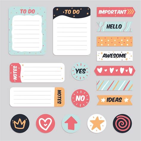 플래너 스크랩북 세트 무료 벡터