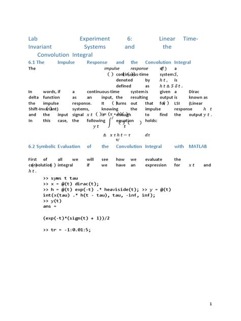 Lab Experiment 6 Linear Time Invariant Systems And The Convolution