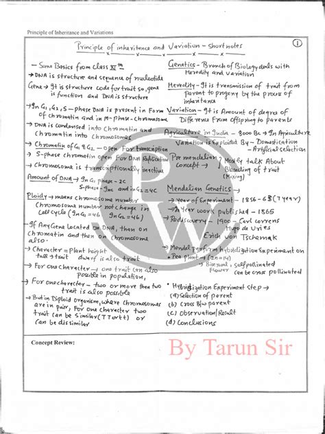 Principle Of Inheritance And Variations Short Notes Yakeen 2023 Live