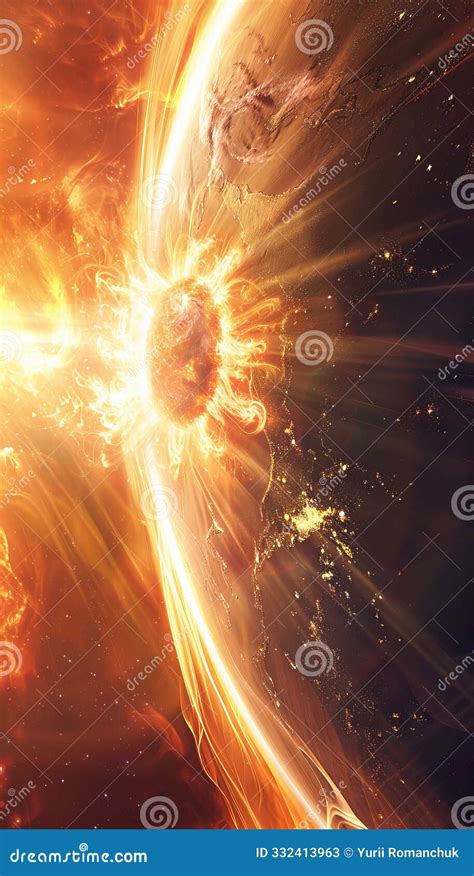 Vivid Illustration Of Solar Rays Hitting Earth With Visible Magnetic Field Deflecting Radiation