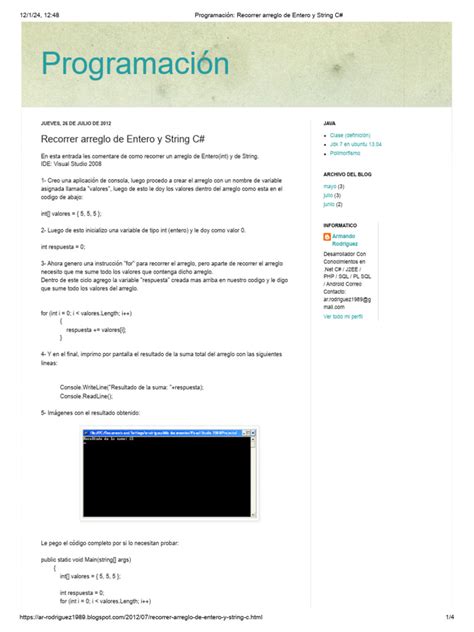 Programación Recorrer Arreglo De Entero Y String C Pdf C Sharp Lenguaje De Programación