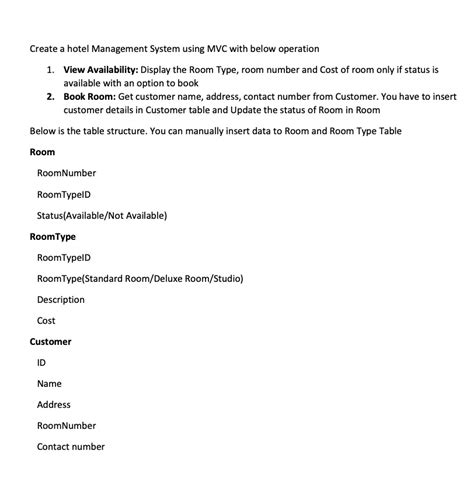 Create A Hotel Management System Using Mvc With Below Operation 1 View