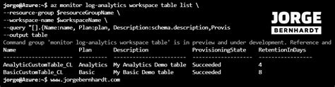 How To Manage Log Analytics Tables Using The Azure Cli · Jorge Bernhardt How To Manage Log Analytics Tables Using The Azure Cli · Jorge Bernhardt