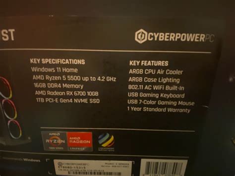 New Cyberpower Pc C Series Amd 4 2ghz Ryzen 5 5500 16gb Ram 1tb Ssd