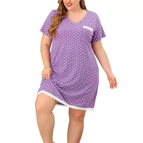 Womens Plus Size Nightgown Polka Dots Evening Comfy Midi Sleepdress