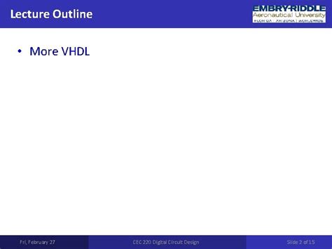 CEC Digital Circuit Design More VHDL Fri