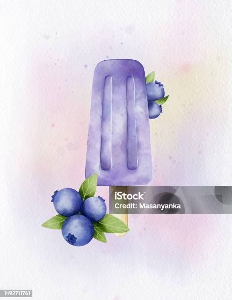 블루베리 아이스 캔디를 곁들인 막대기에 아이스크림 건강한 디저트 디지털 수채화 디자인 0명에 대한 스톡 벡터 아트 및 기타 이미지 0명 건강한 식생활 과일 Istock