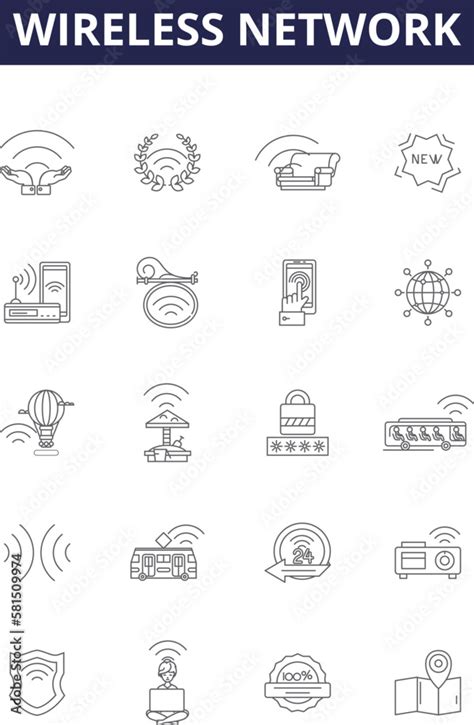 Wireless Network Line Vector Icons And Signs Network Wifi Router Hotspot Signal Connection