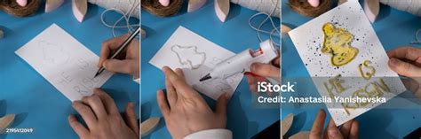 부활절 천사 그림의 콜라주 문구 He Is Risen 지속 가능한 준비 수제 인사말 카드를 만드는 Diy 과정 어린이를 위한 단계별 활동 포괄적이고 책임감 있는 스트레스