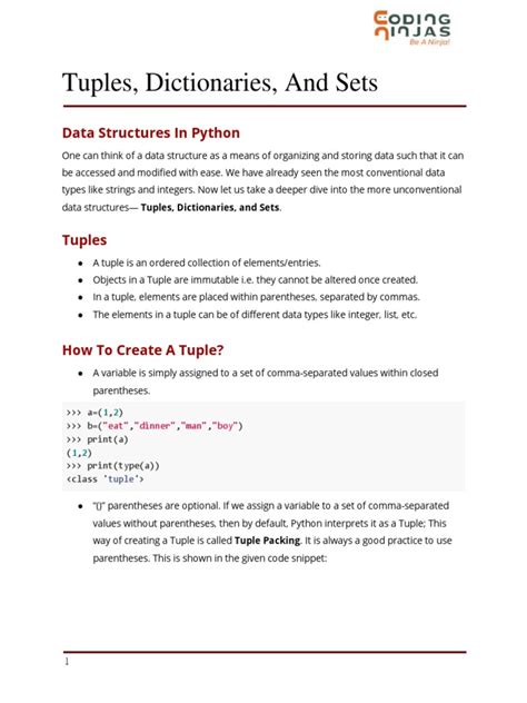 Tuples Dictionaries And Sets Pdf Parameter Computer Programming Software Development