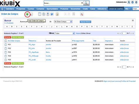 Cómo agregar una orden de compra en VTiger Webirix