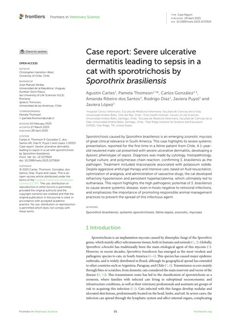 Pdf Case Report Severe Ulcerative Dermatitis Leading To Sepsis In A Cat With Sporotrichosis