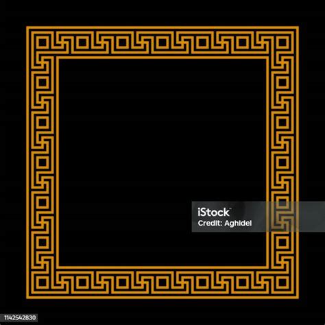 원활한 미 앤 더 패턴과 사각 프레임 그리스어 키입니다 그리스어는 반복 모티프를 무서 워 Meandros 장식 테두리 연속 라인으로 구성 간단한 검은 배경에 주황색 벡터