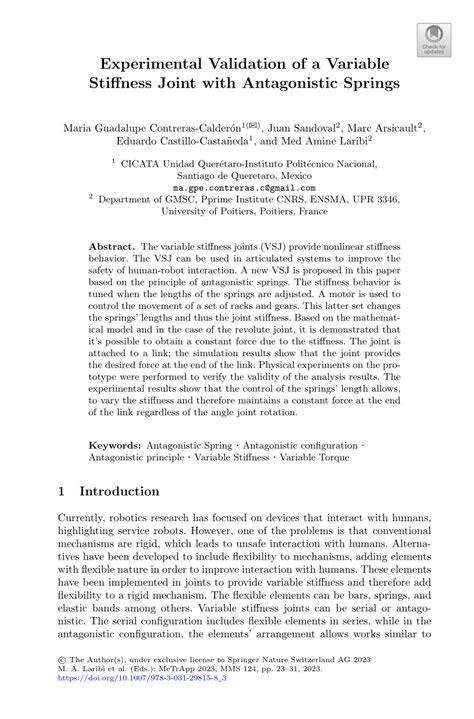 Pdf Experimental Validation Of A Variable Stiffness Joint With Antagonistic Springs