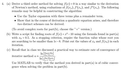 Solved A ﻿derive A Third Order Method For Solving Fx0