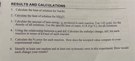 RESULTS AND CALCULATIONS Calculate The Heat Of Chegg Com