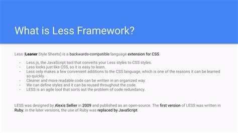 CSS Less Framework Overview Pros And Cons PPT
