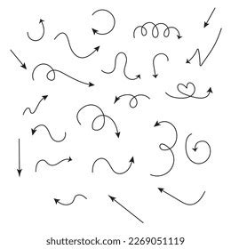 Set Vector Curved Arrows Hand Drawn Stock Vector Royalty Free Shutterstock