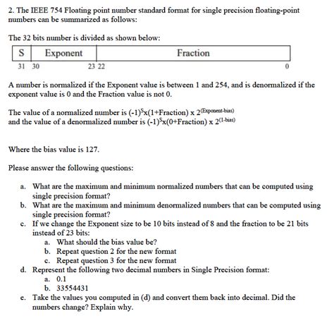 solved 2 the ieee 754 floating point number standard format