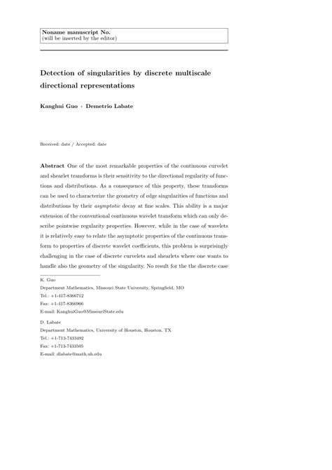 Pdf Detection Of Singularities By Discrete Multiscale Directional Representations