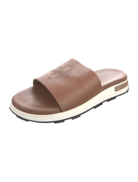 Hermès H Logo Leather Slides Brown Sandals Shoes Her629392 The