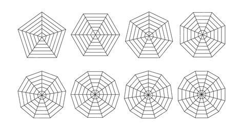 premium vector set of black polar grid spider radar chart diagram