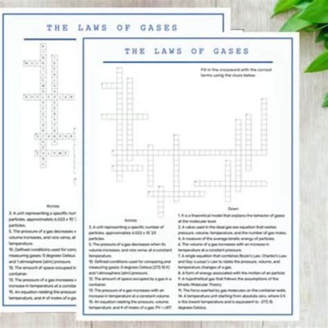Chemistry Gas Laws Crossword Puzzle Word Bank Chemistry Review Chemistry Review Biology
