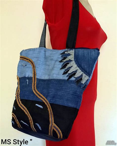 Дамска плажна дънкова чанта Ръчна изработка Аксесоари Павликени Слънце и море