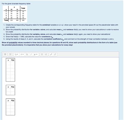Solved For The Given Bivariate Frequency Table Total 10 10