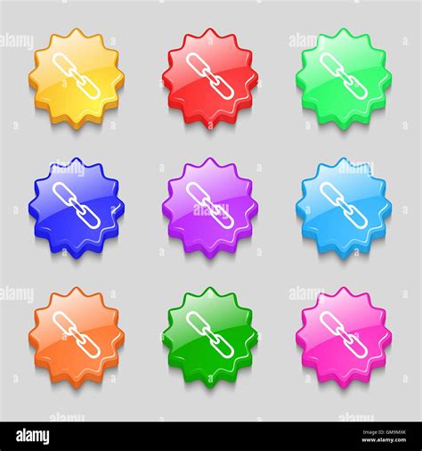 Link Sign Icon Hyperlink Chain Symbol Symbols On Nine Wavy Colourful Buttons Vector Stock