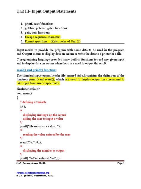 Unit Iii Input Output Statements Input Means To Provide The Program