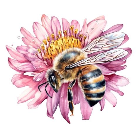 Premium Ai Image A Close Up Of A Bee On A Pink Flower With A White Background Generative Ai