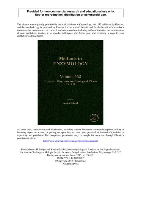 Pdf Chapter Four Neurophysiological Analysis Of The Suprachiasmatic Nucleus