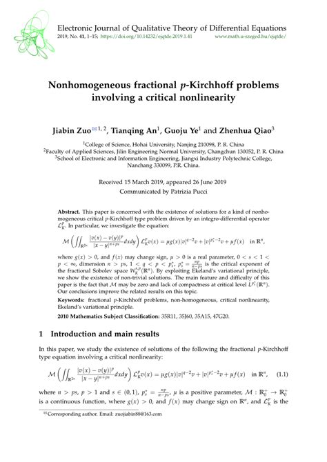 Pdf Nonhomogeneous Fractional P Kirchhoff Problems Involving A