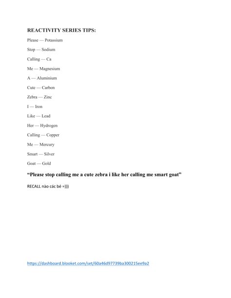 Reactivity Series Mnemonic