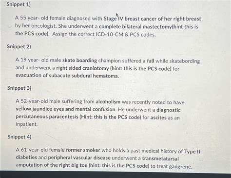 Solved Assign The Correct Icd 10 ﻿cm And Pcs Coders For Each